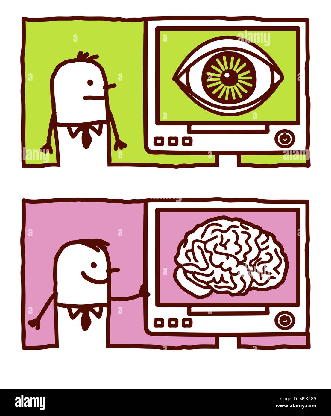 vector hand drawn cartoon characters - big eye & brain Stock Vector ...