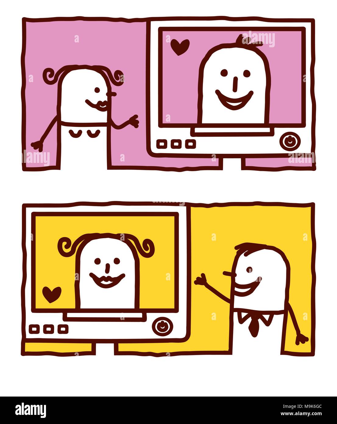 vector hand drawn cartoon characters - internet lovers Stock Vector ...
