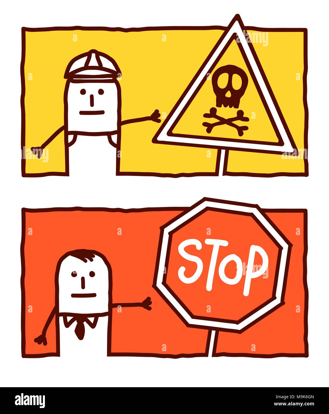 vector hand drawn cartoon characters - danger & stop Stock Vector Image ...