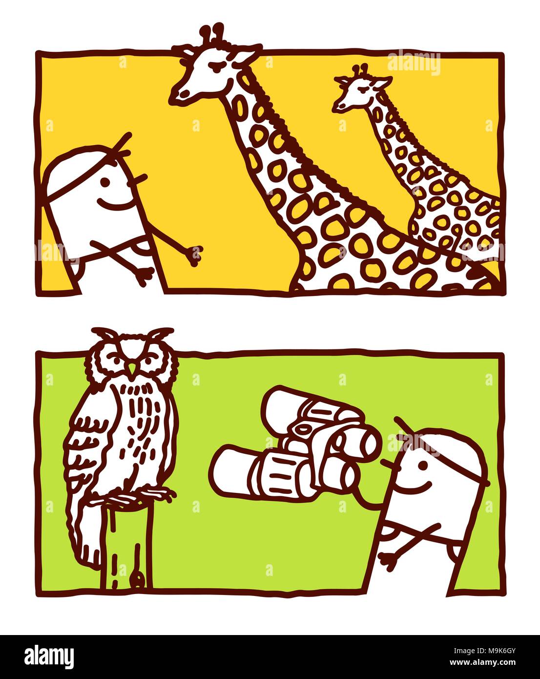 vector hand drawn cartoon characters - giraffe & owl Stock Vector Image ...