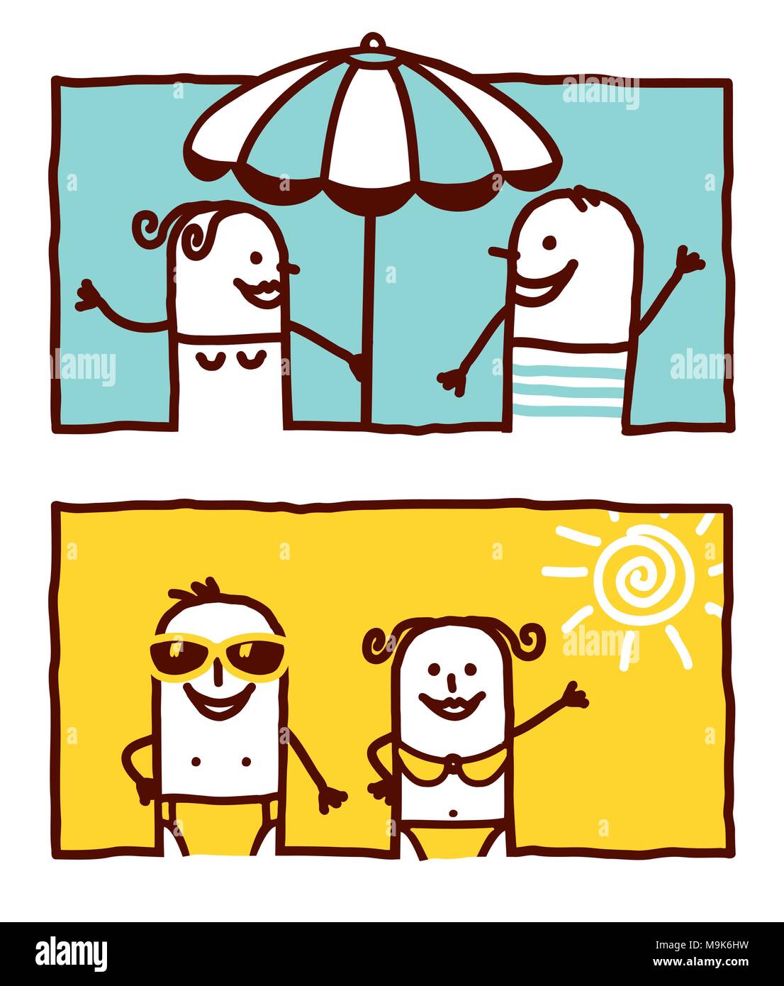 vector hand drawn cartoon characters - summer couple Stock Vector Image ...