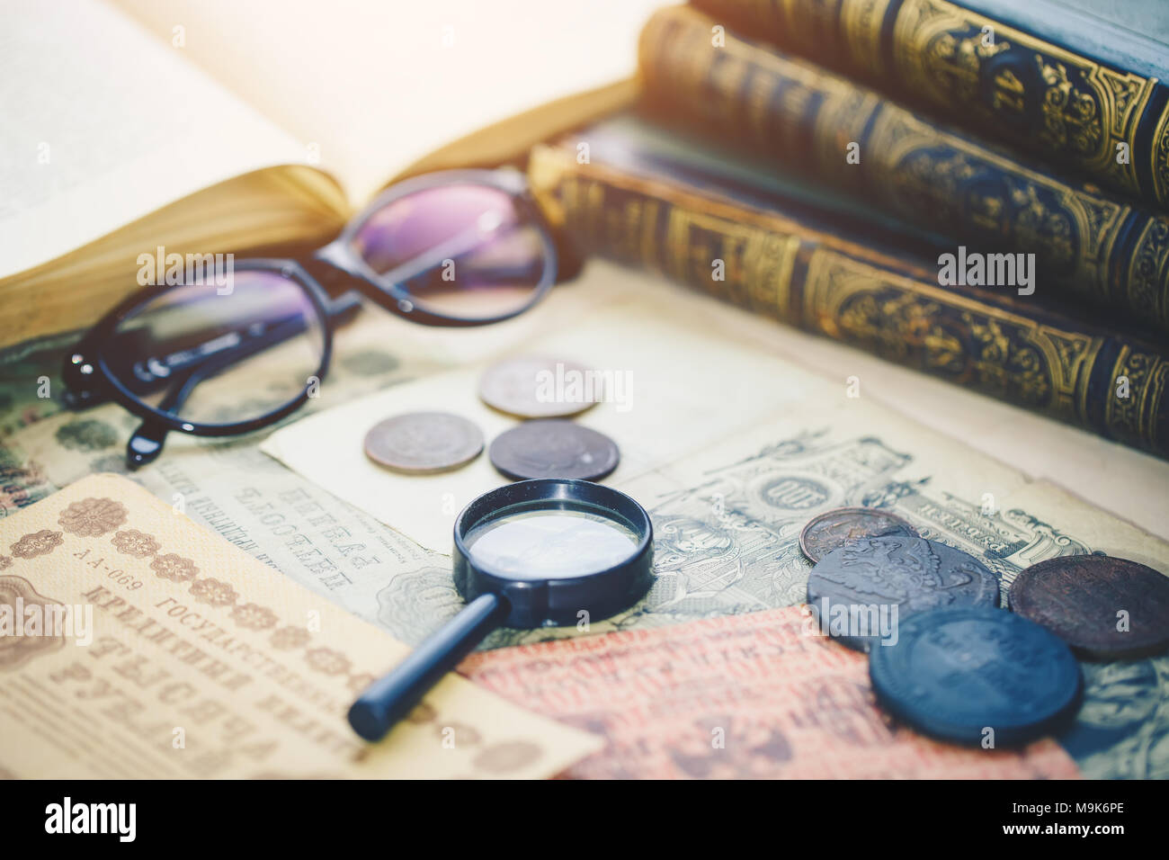 Collection of old coins and banknotes Stock Photo - Alamy