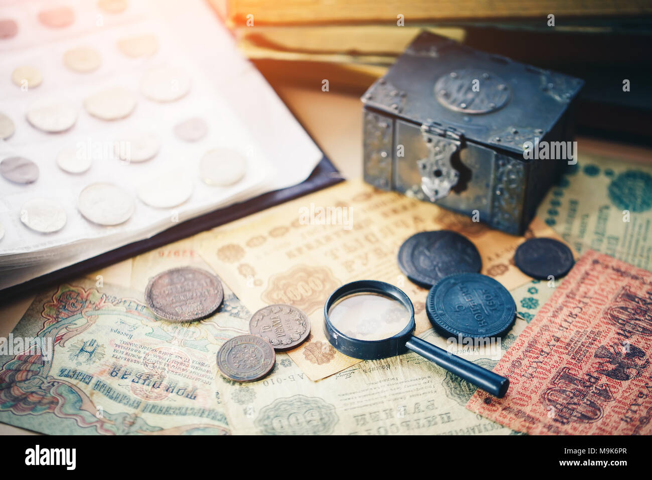 Collection of old coins and banknotes Stock Photo - Alamy