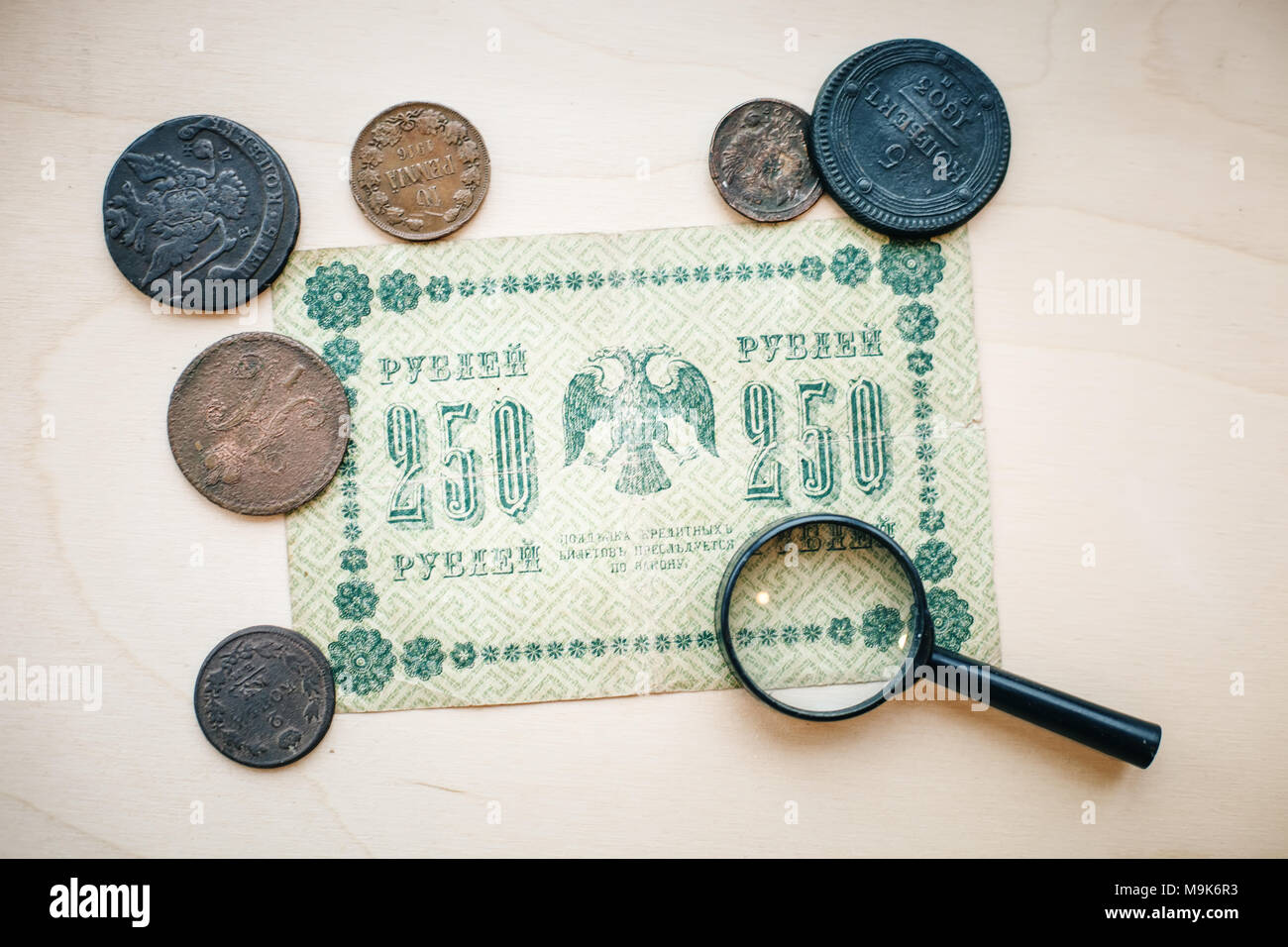Collection of old coins and banknotes Stock Photo - Alamy