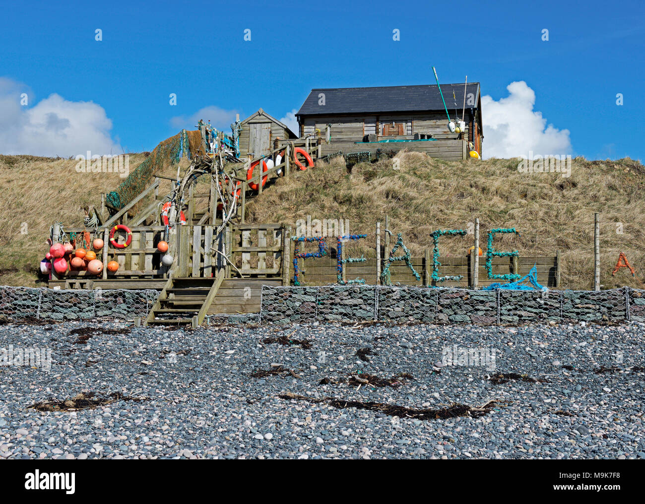 Shack overlooking beach, Silecroft, West Cumbria, England UK Stock ...