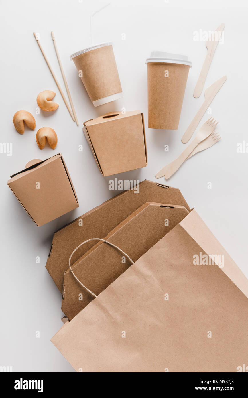 top view of junk food in take away boxes on white Stock Photo - Alamy