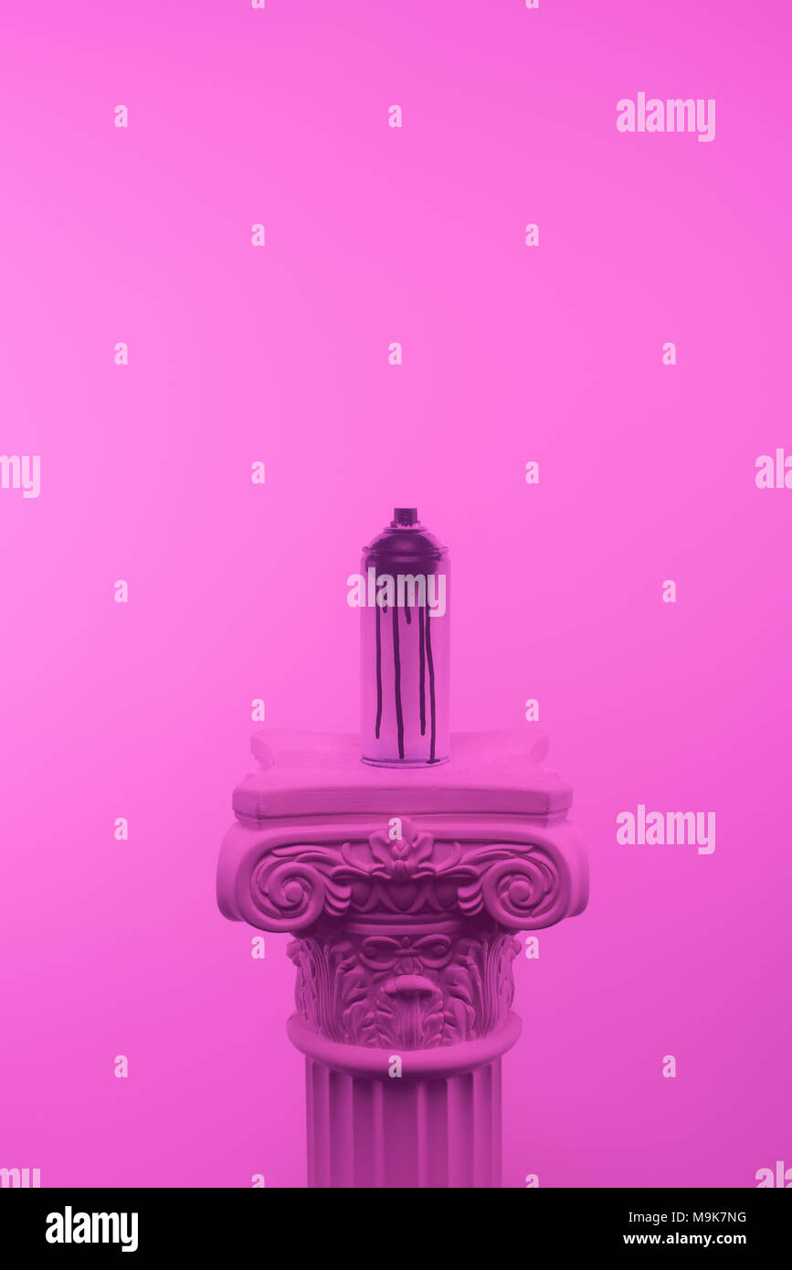 pink toned picture of aerosol paint in can on column Stock Photo - Alamy