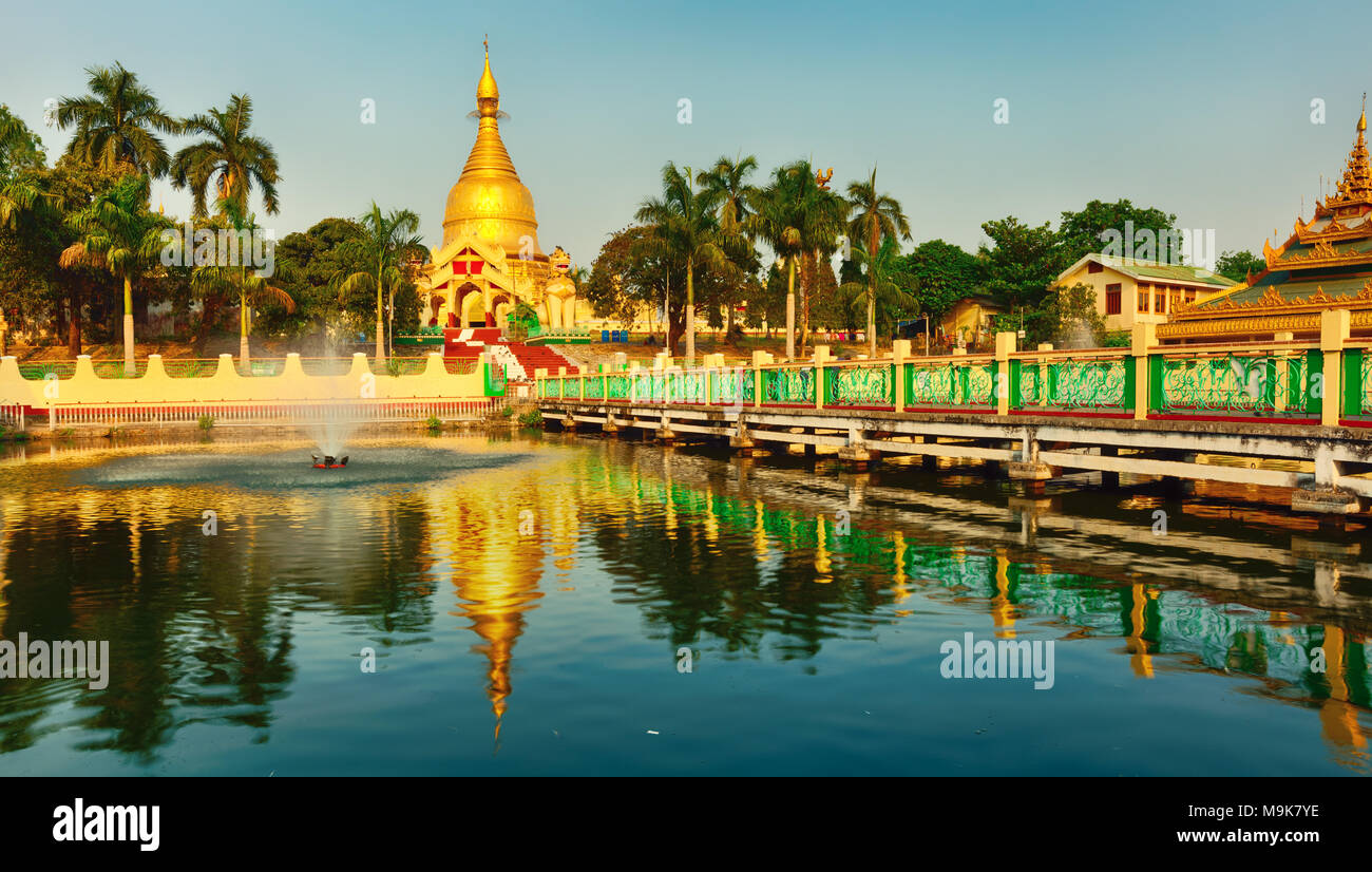 Buddhist pagoda Maha Wizaya in Yangon. Myanmar. Panorama Stock Photo ...