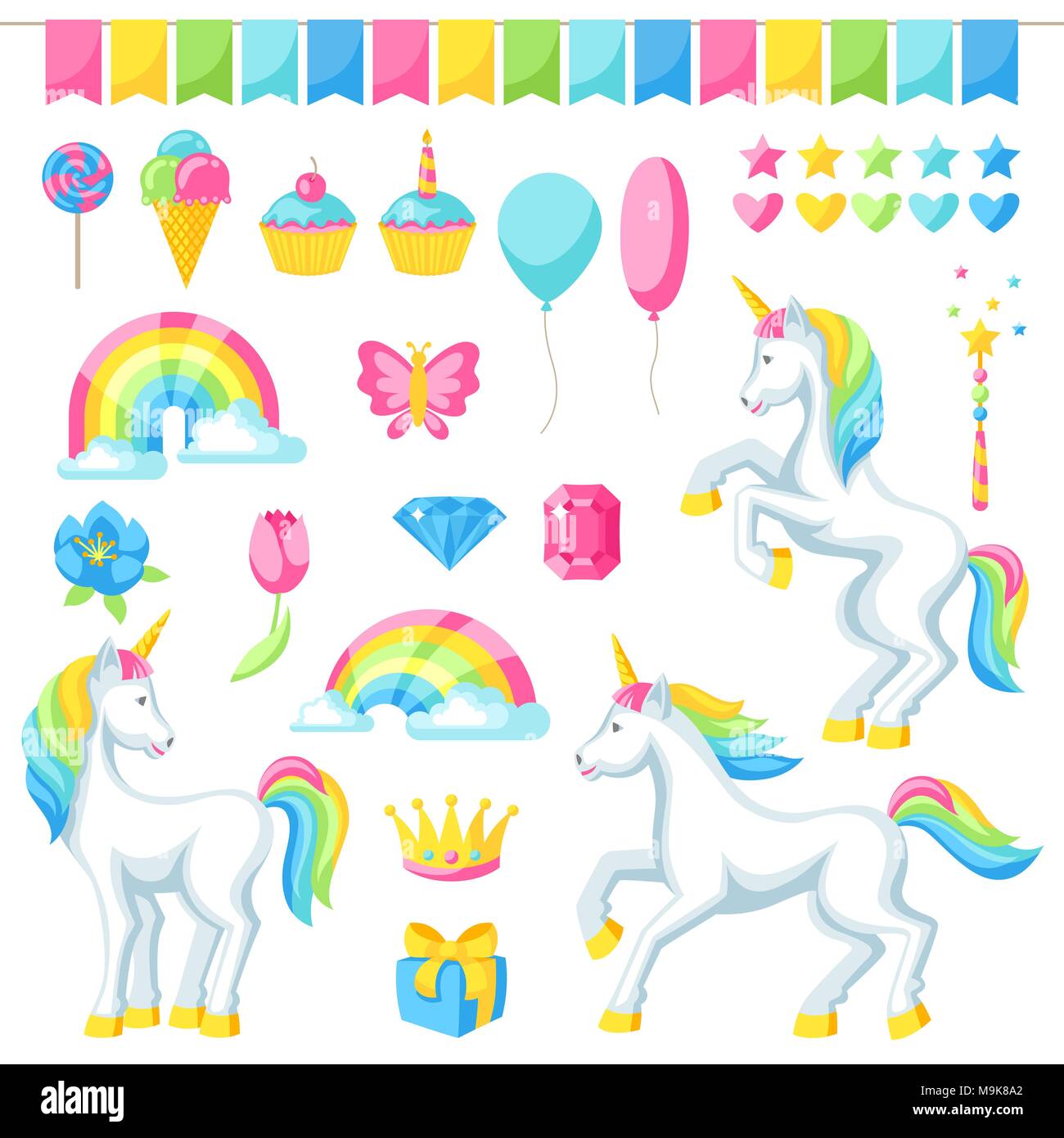 Collection of unicorns and fantasy decorative objects Stock Vector ...