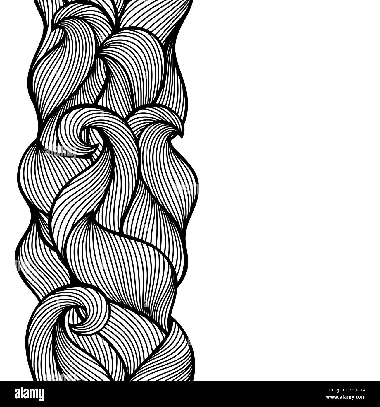 Wavy curled seamless pattern. Abstract outline monochrome texture Stock ...