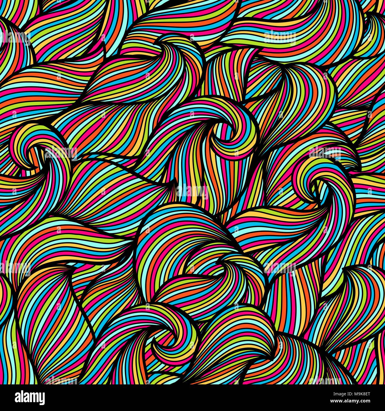 Wavy curled seamless pattern. Abstract outline colorful texture Stock ...