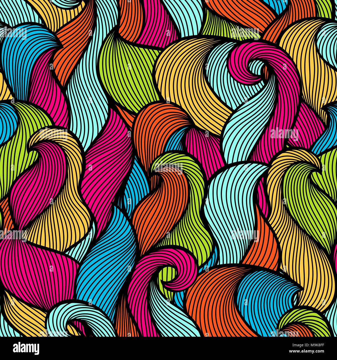 Wavy curled seamless pattern. Abstract outline colorful texture Stock ...