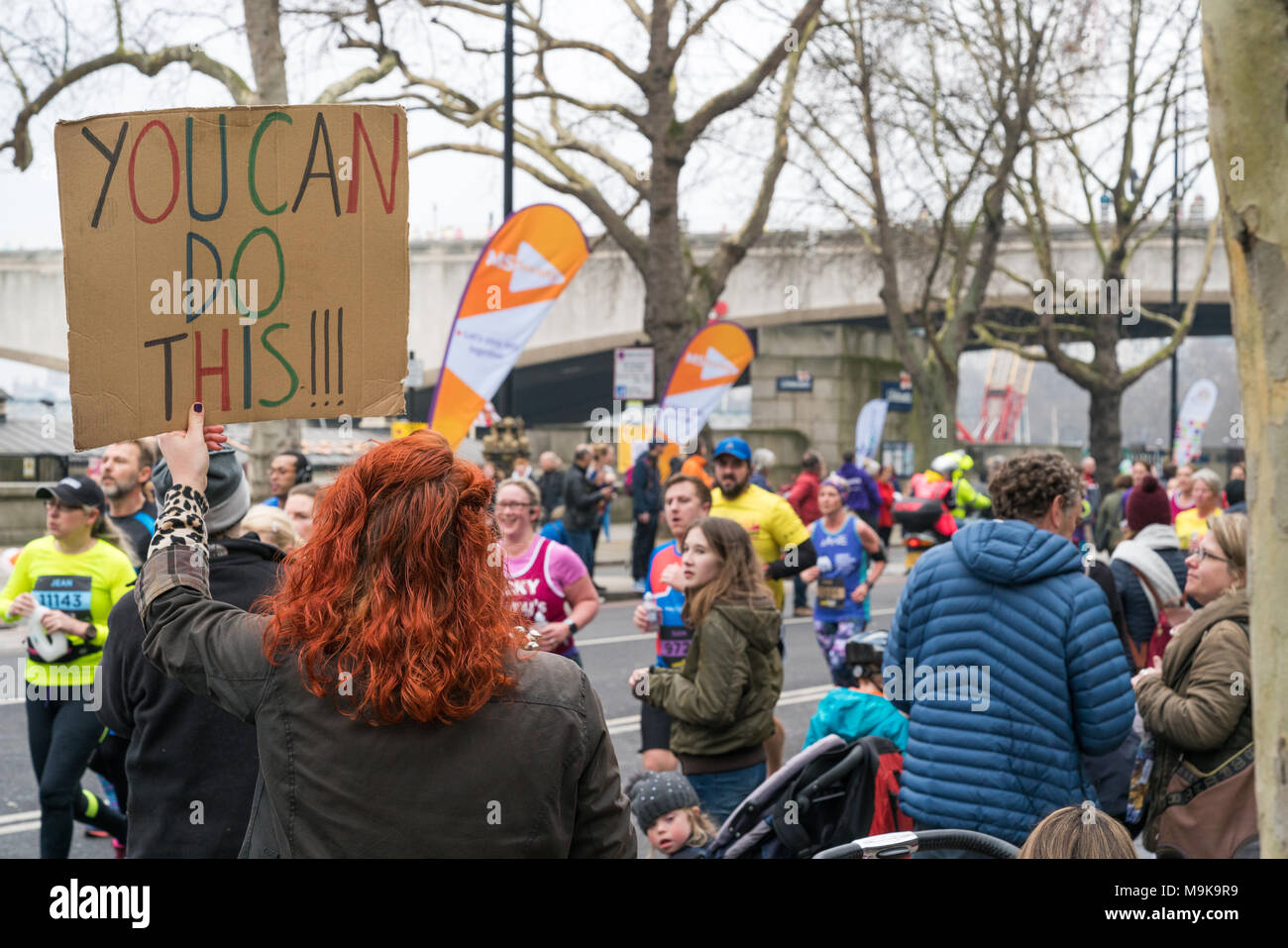 25 March 2018 - London, England. Active spectator encouraging marathon ...