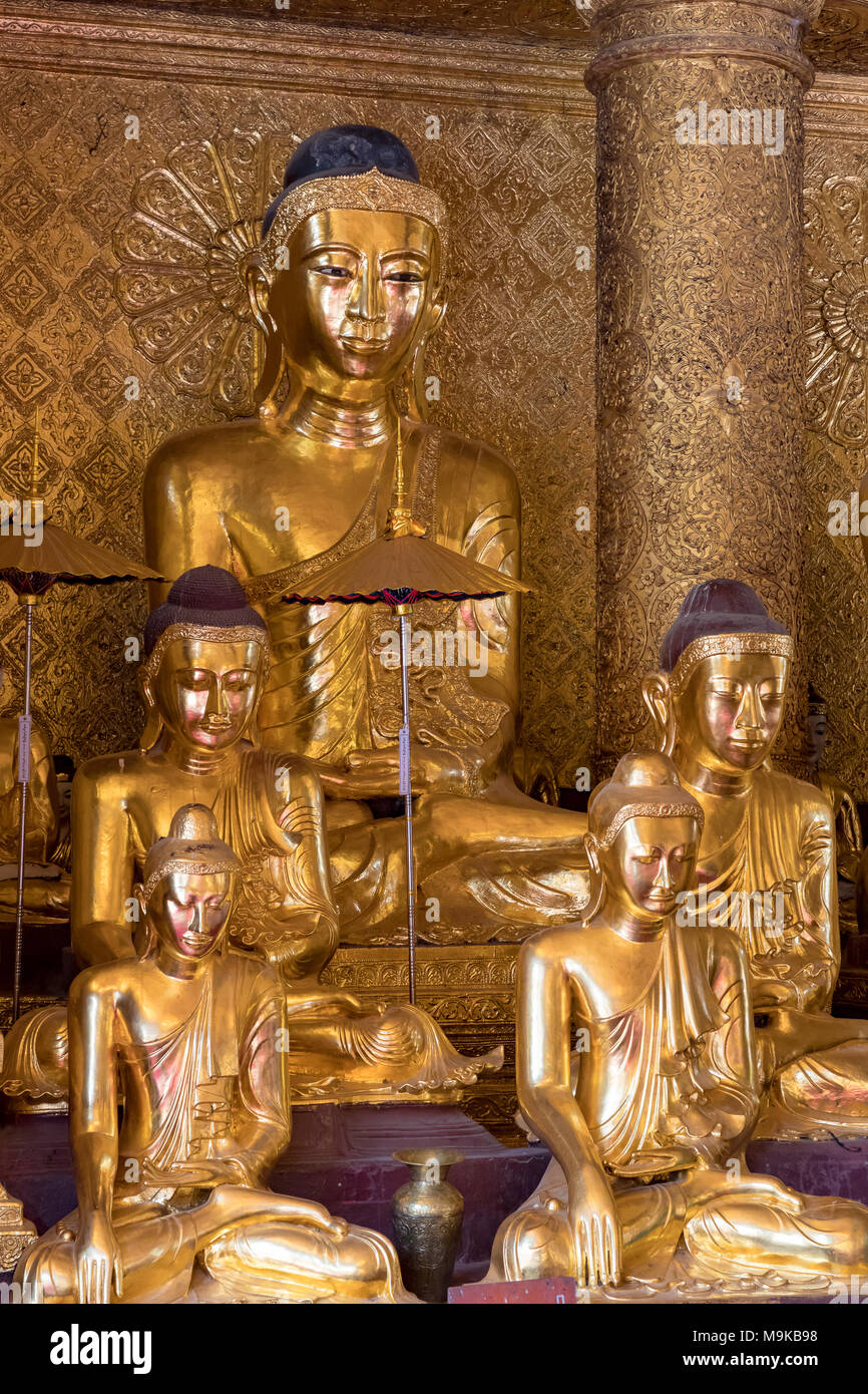 Yangon Myanmar March 25, 2018 Buddha statues at Shwedagon Pagoda Stock ...