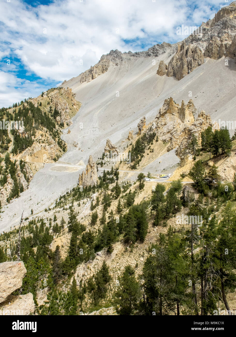 View of Casse Deserte, rocky zone around the road climbing to Col d ...