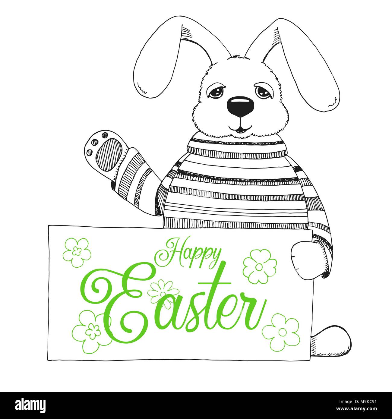 Sketch of a rabbit with a poster. Vector. Happy easter Stock Vector ...