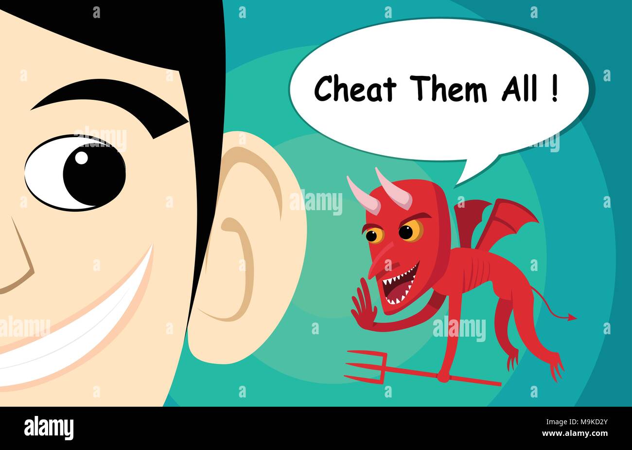 Flying Evil advice man to chest, vector cartoon art Stock Vector Image ...