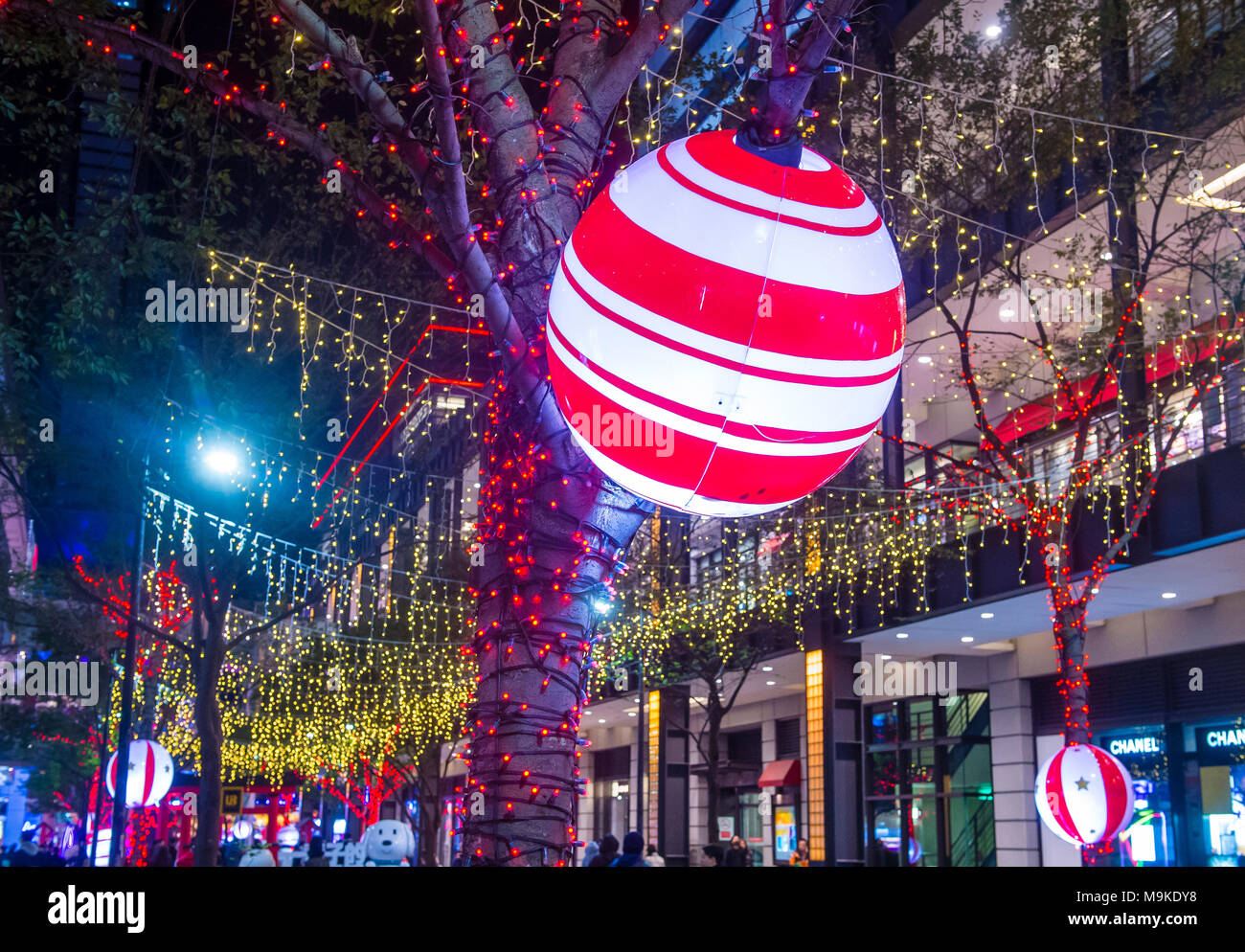 Christmas lights and decorations in downtown Taipei Taiwan Stock Photo ...