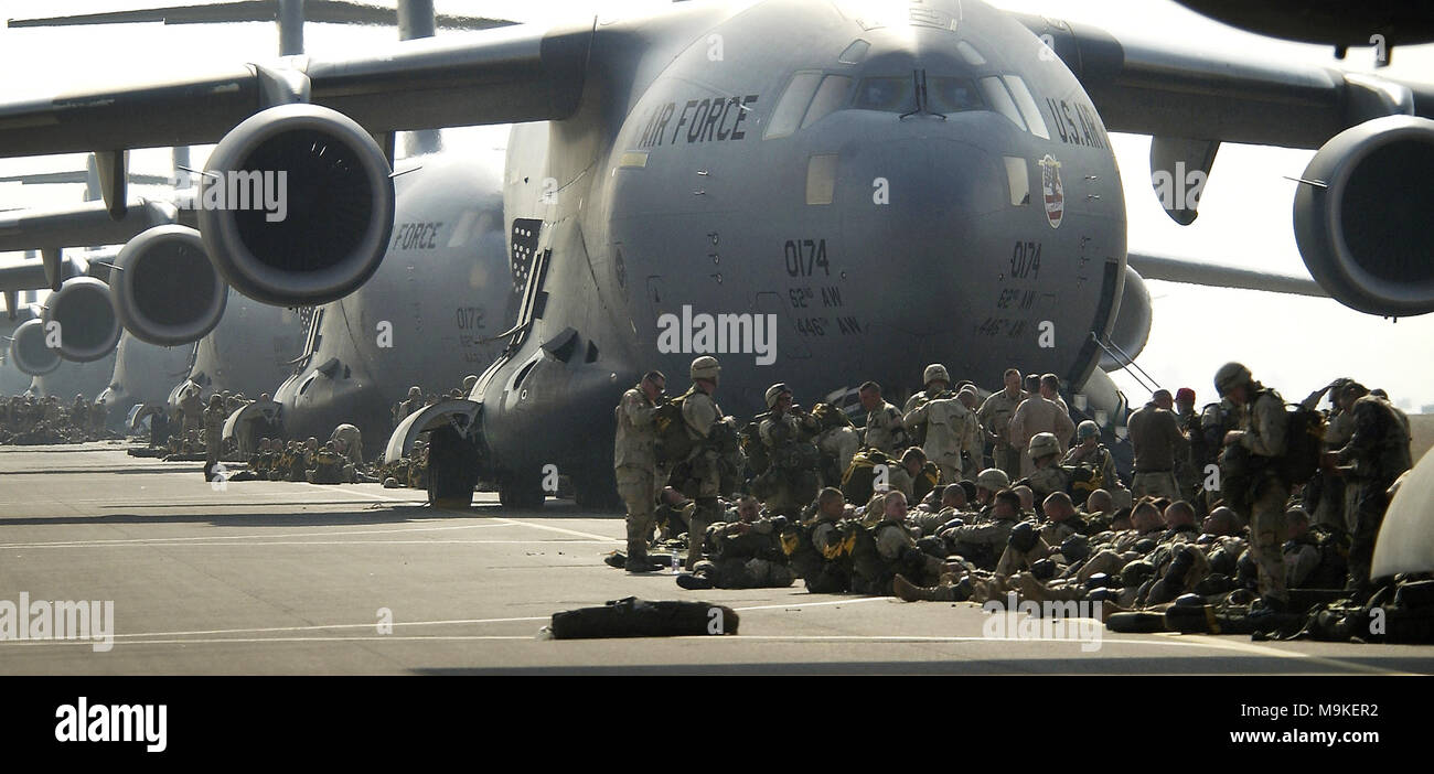 OPERATION IRAQI FREEDOM -- U.S. Army paratroopers prepare to board a C ...