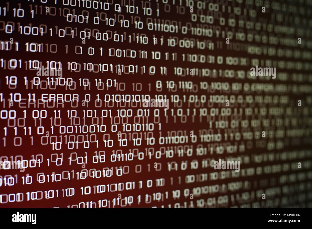 red binary code on computer screen with error message. Problem internet ...