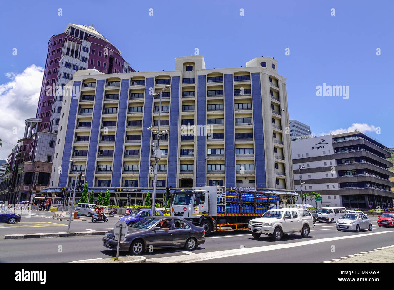 Port Louis, Mauritius - Jan 4, 2017. Main street of Port Louis ...