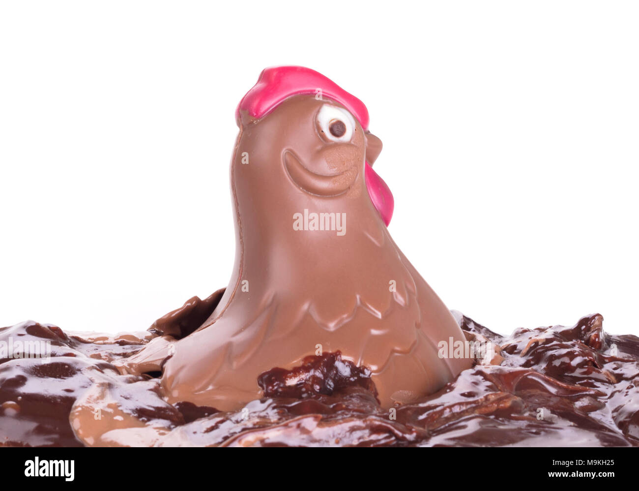 Melting chocolate easter chicken - Isolated on white background Stock ...