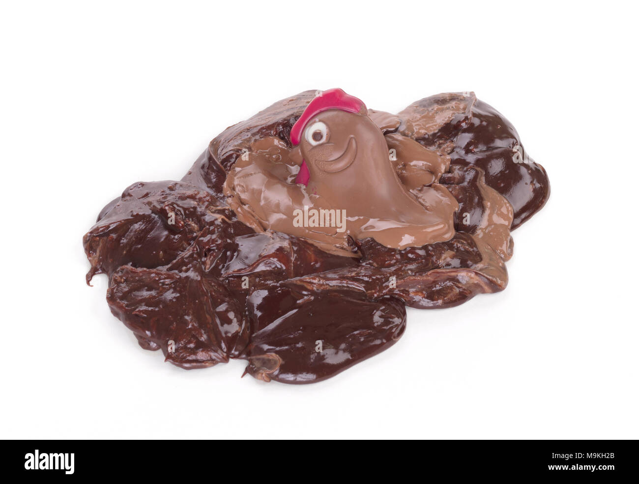 Melting chocolate easter chicken - Isolated on white background Stock ...