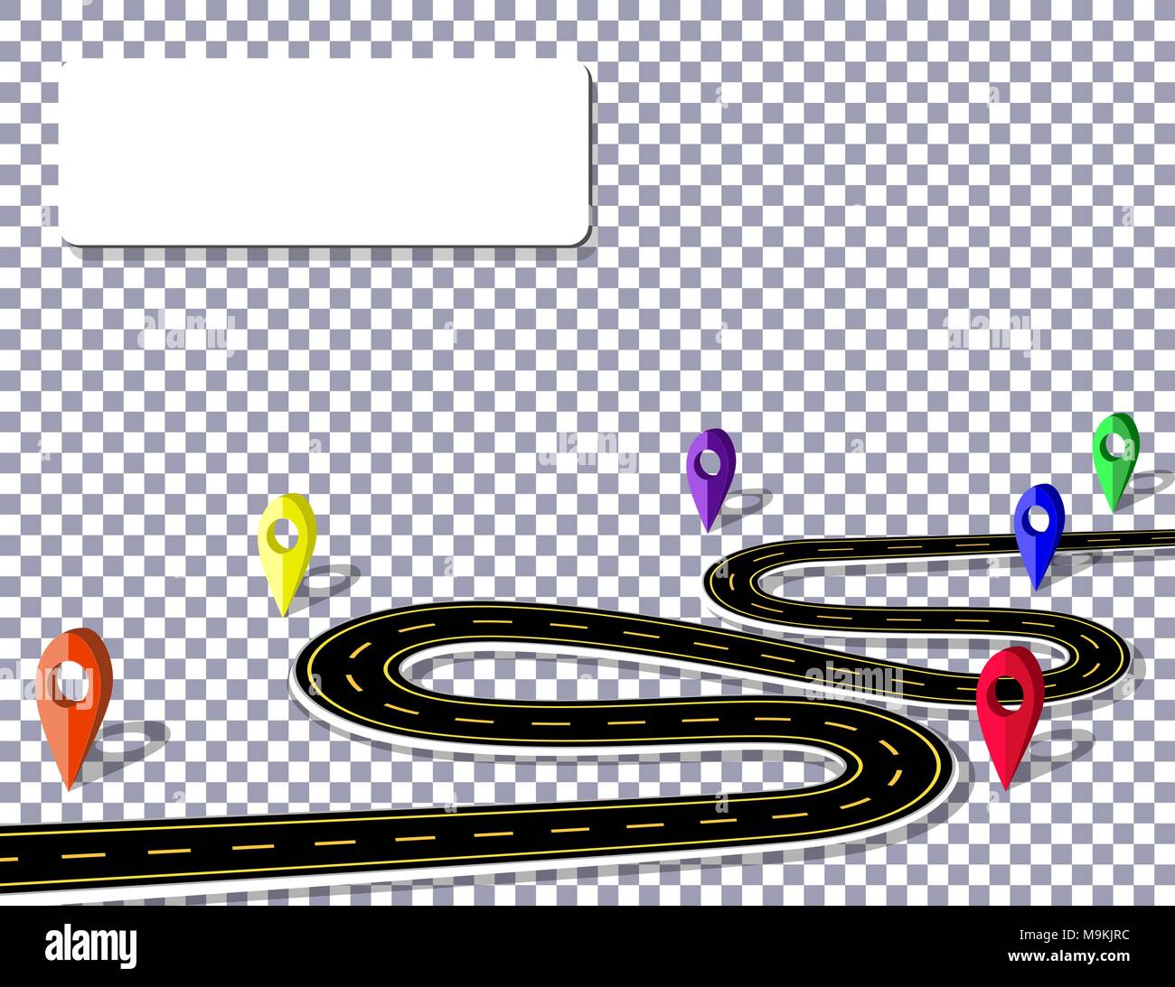 Winding road with signs on a checker background in perspective. Meauto ...