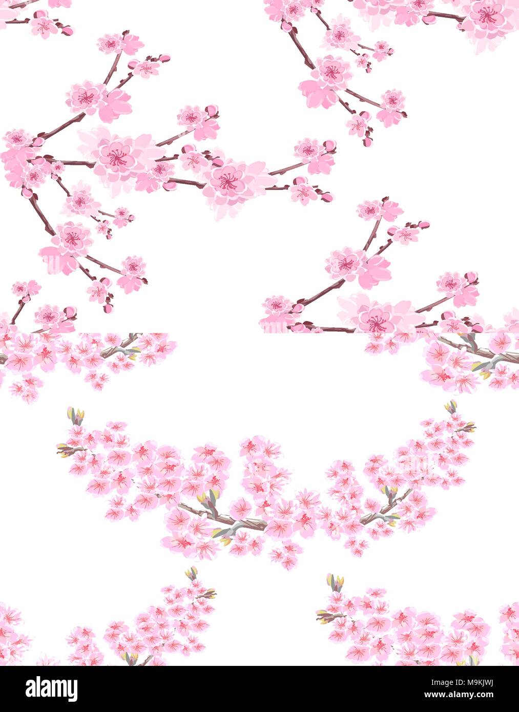 Sakura. Two pictures with delicate lush flowers and cherry buds ...