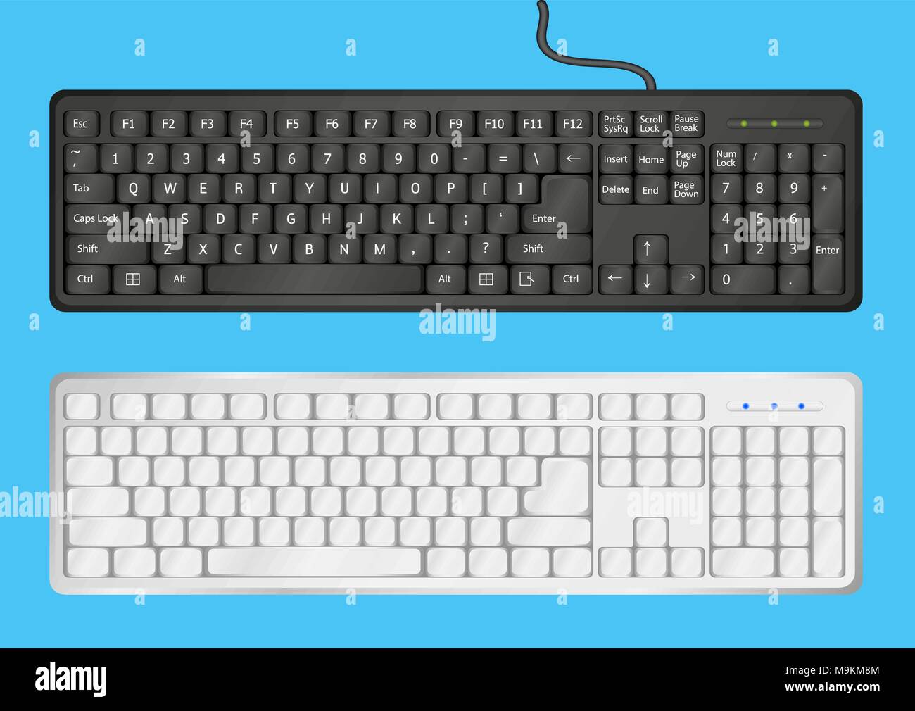 White and Black computer keyboards on blue background. Vector ...