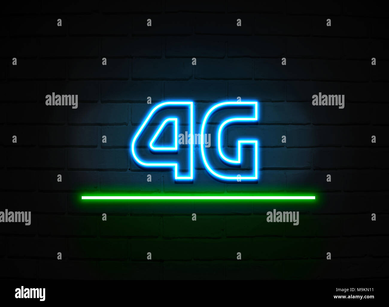 4g neon sign - Glowing Neon Sign on brickwall wall - 3D rendered ...