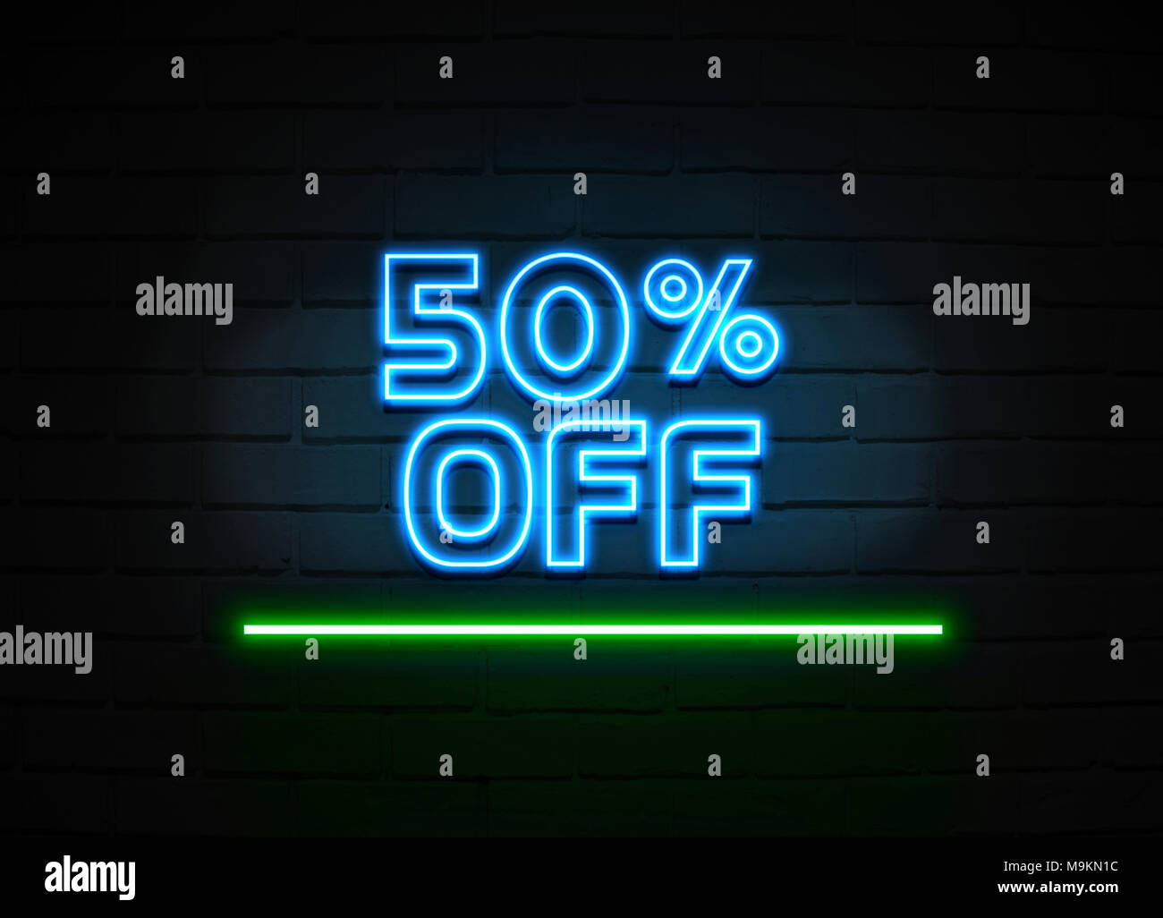 50% Off Sign neon sign - Glowing Neon Sign on brickwall wall - 3D ...