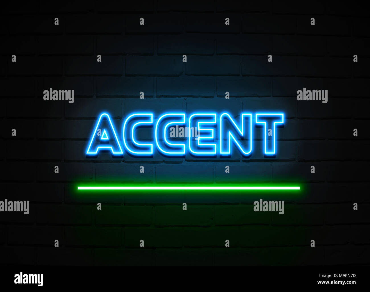 Accent neon sign - Glowing Neon Sign on brickwall wall - 3D rendered ...