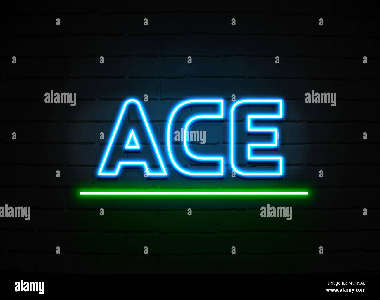 Ace neon sign - Glowing Neon Sign on brickwall wall - 3D rendered ...