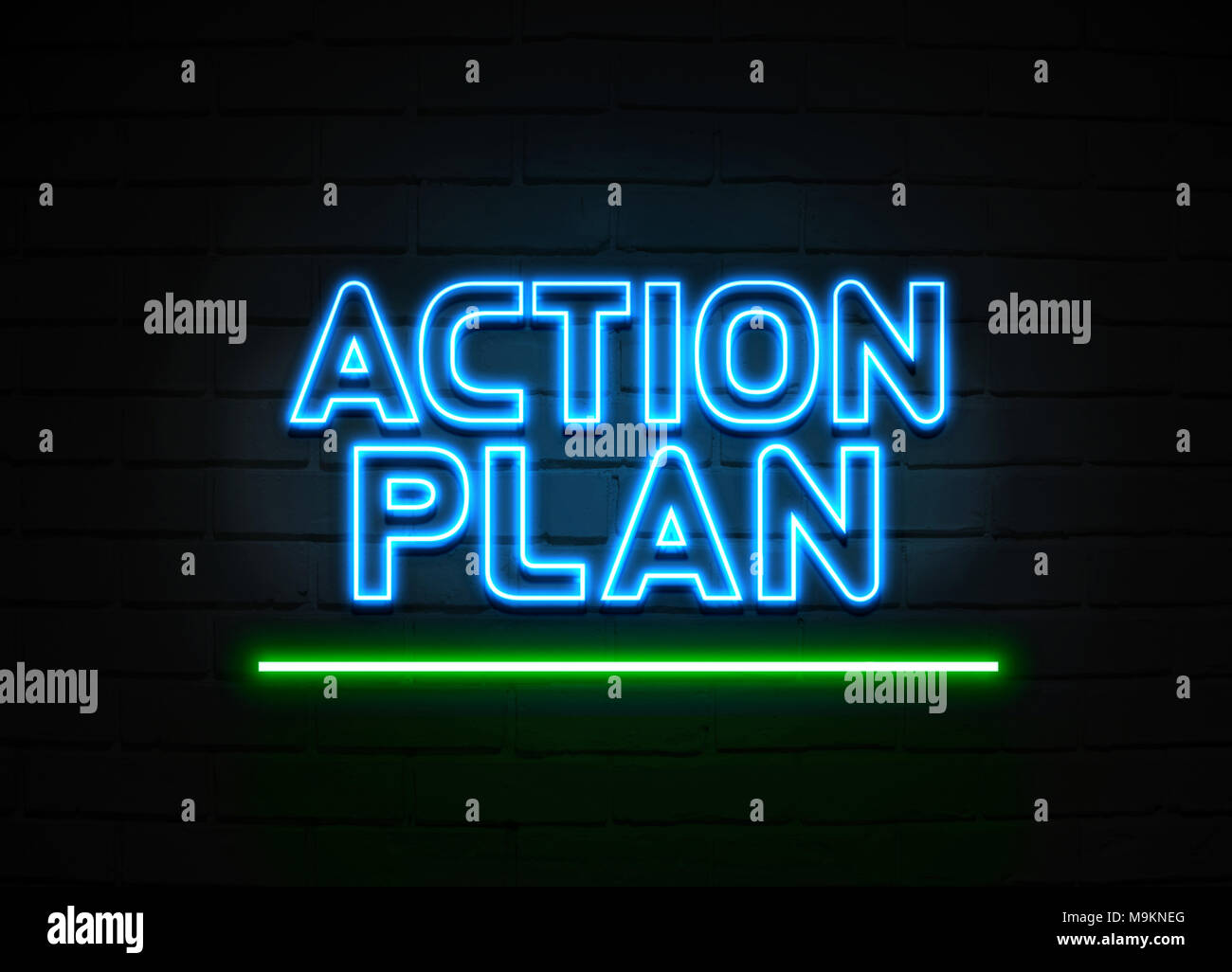 Action Plan neon sign - Glowing Neon Sign on brickwall wall - 3D ...
