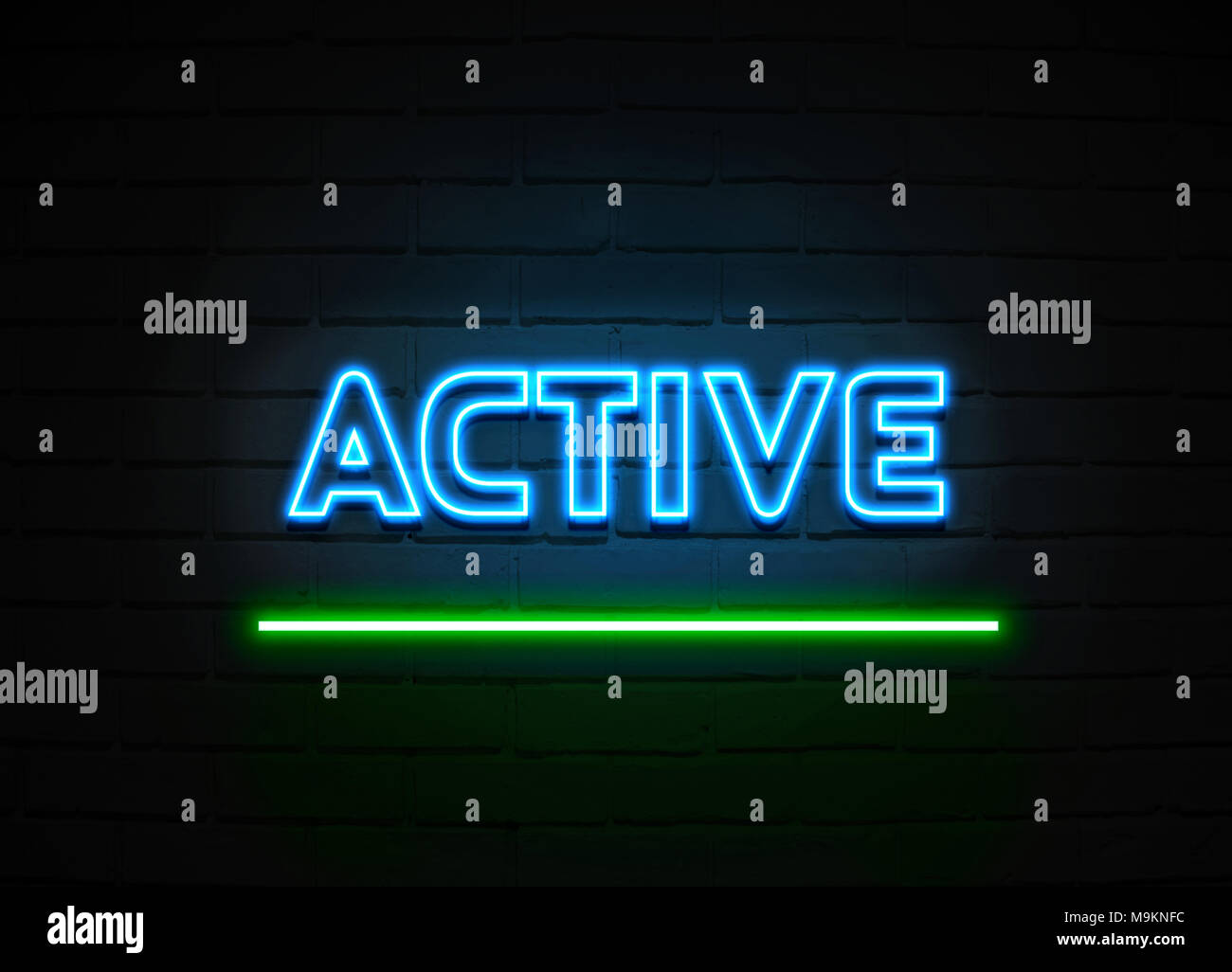 Active neon sign - Glowing Neon Sign on brickwall wall - 3D rendered ...