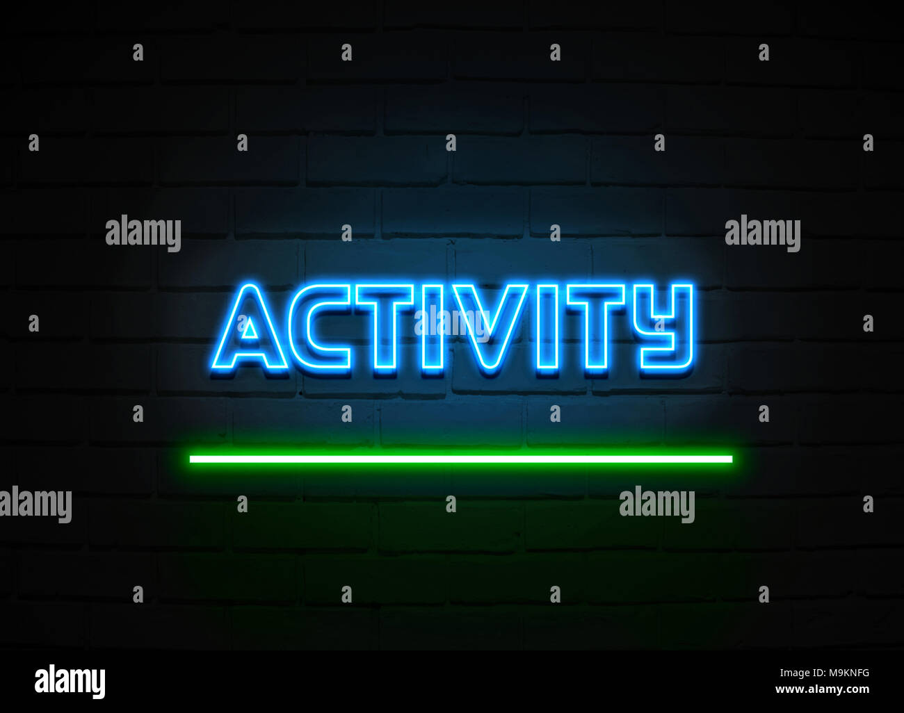 Activity neon sign - Glowing Neon Sign on brickwall wall - 3D rendered ...