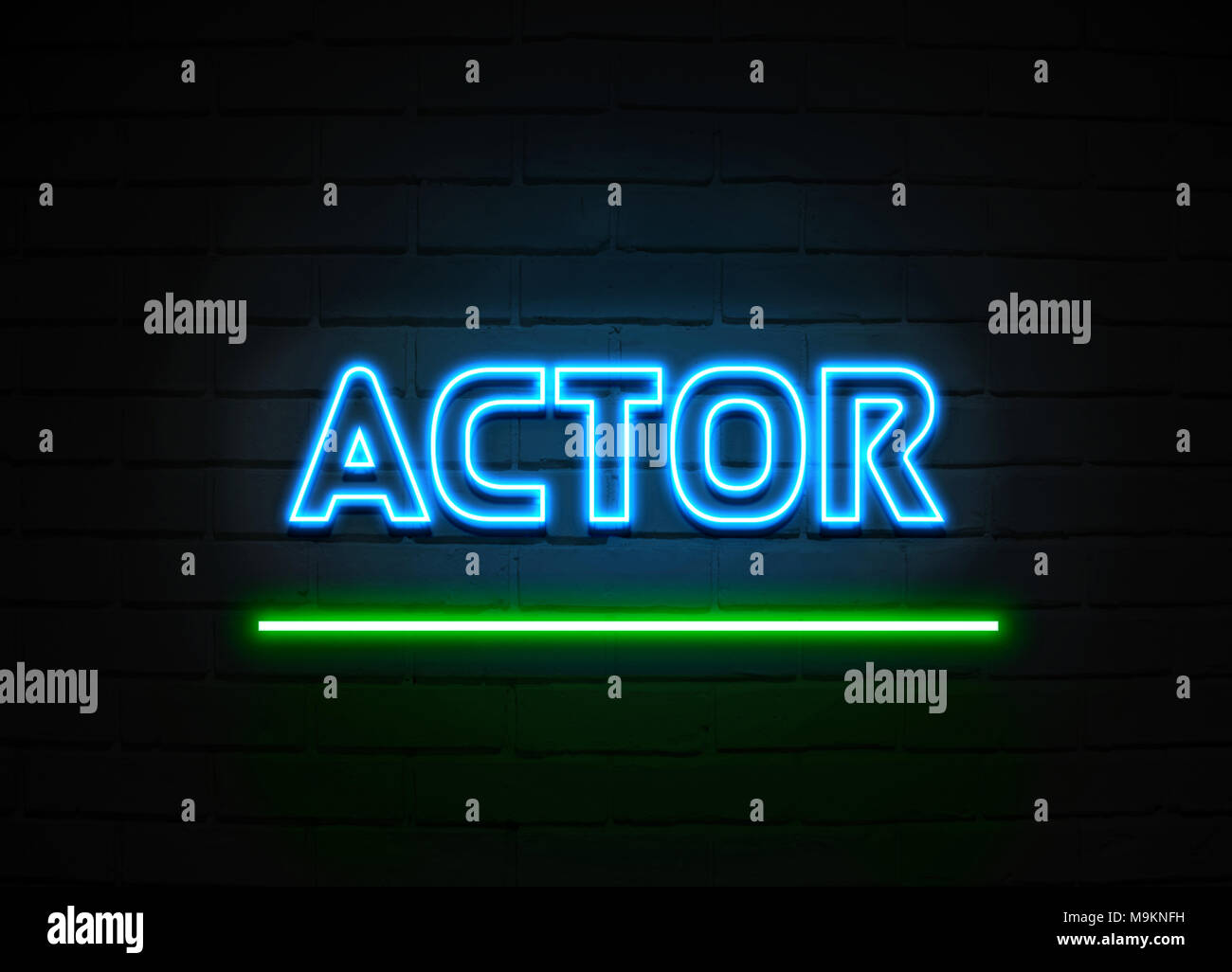 Actor neon sign - Glowing Neon Sign on brickwall wall - 3D rendered ...