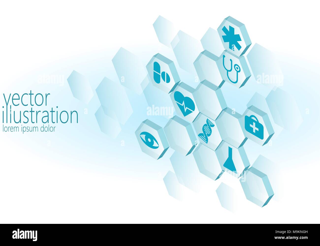 Hexagon medical flat icon set. Ambulance innovation medicine center ...