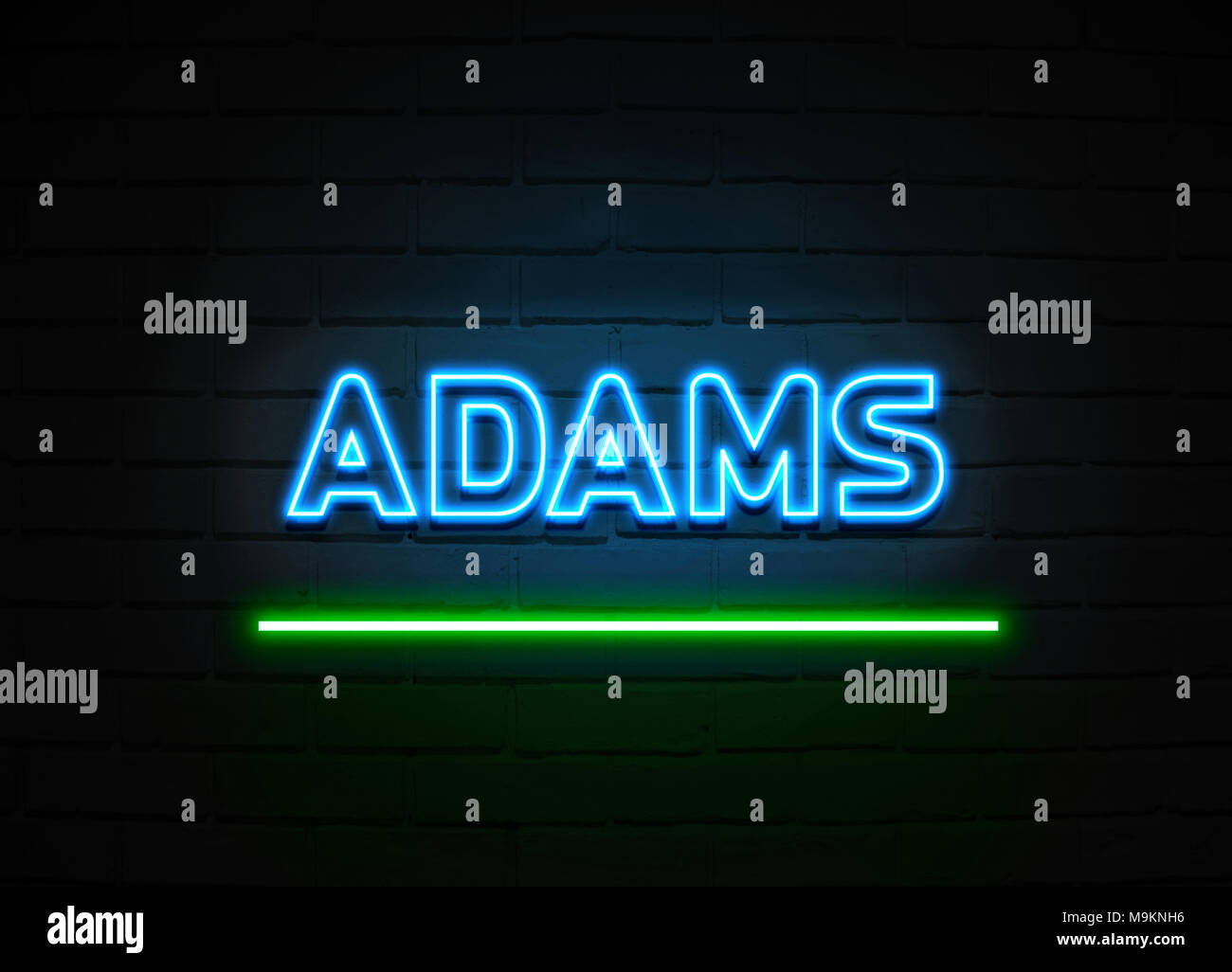Adams neon sign - Glowing Neon Sign on brickwall wall - 3D rendered ...