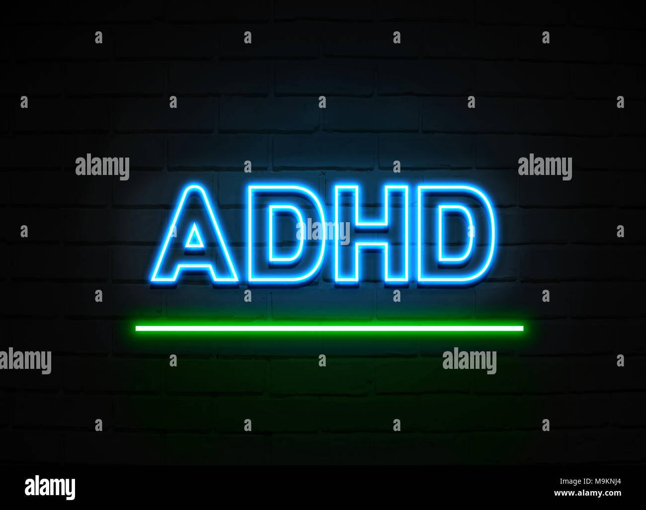 Adhd neon sign - Glowing Neon Sign on brickwall wall - 3D rendered ...