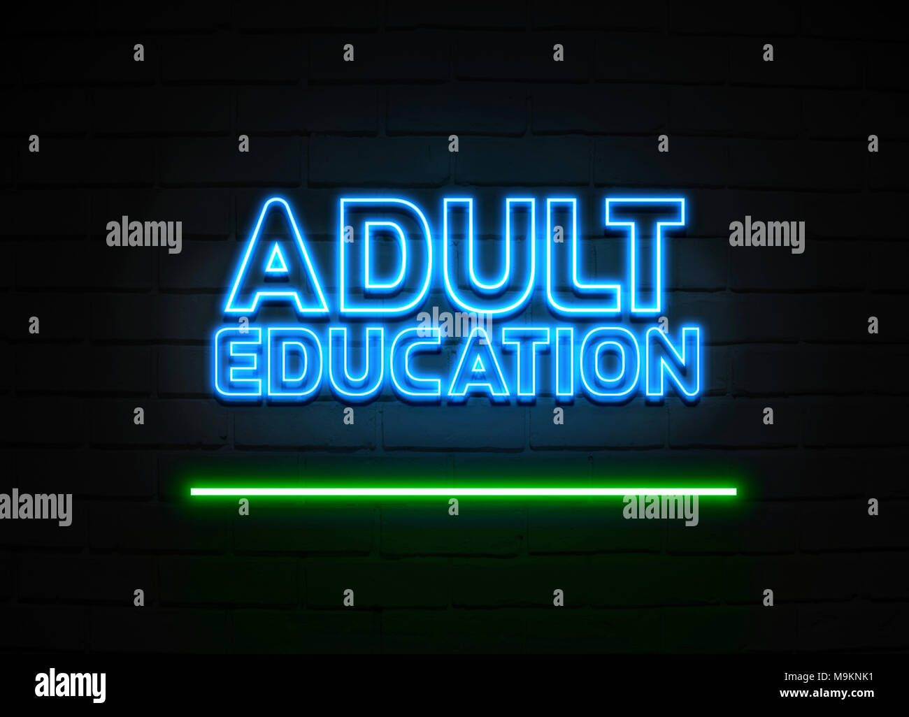 Adult Education neon sign - Glowing Neon Sign on brickwall wall - 3D ...