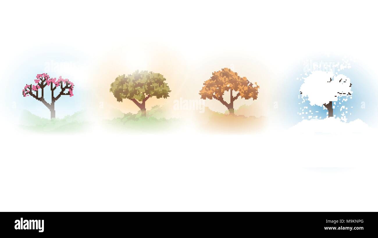 Four Seasons Spring, Summer, Autumn, Winter Banners with Abstract Trees ...