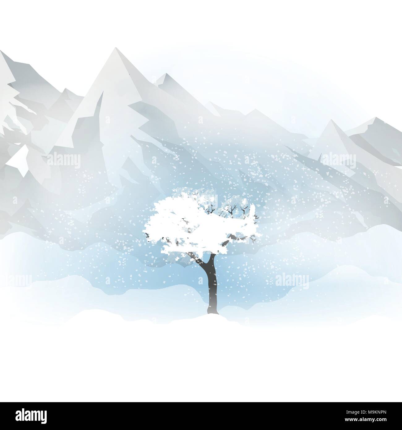 Winter with Tree and Falling Snow - Vector Illustration Stock Vector ...