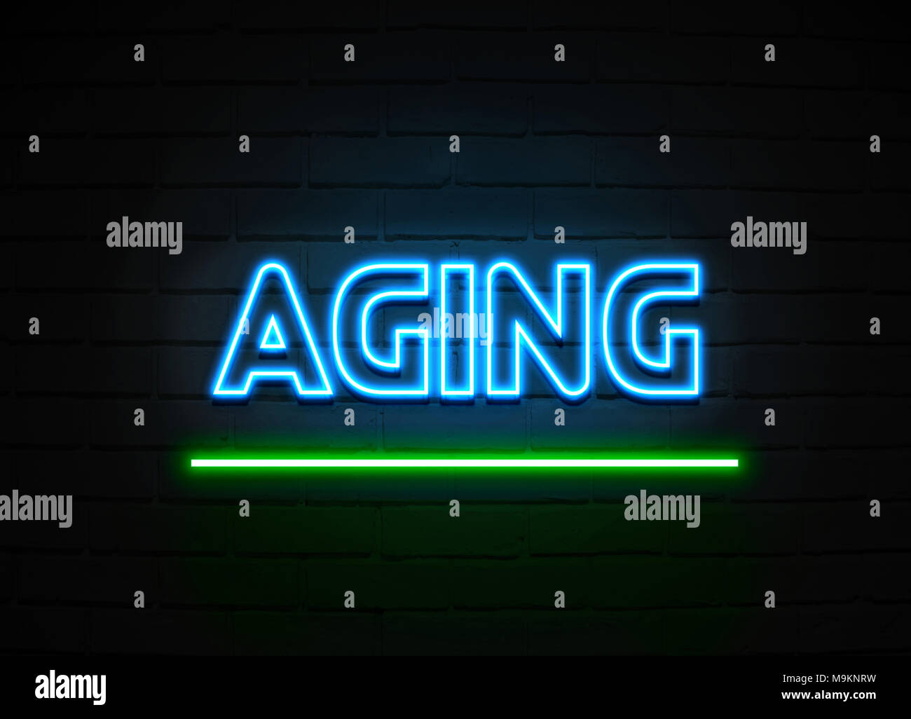 Aging neon sign - Glowing Neon Sign on brickwall wall - 3D rendered ...