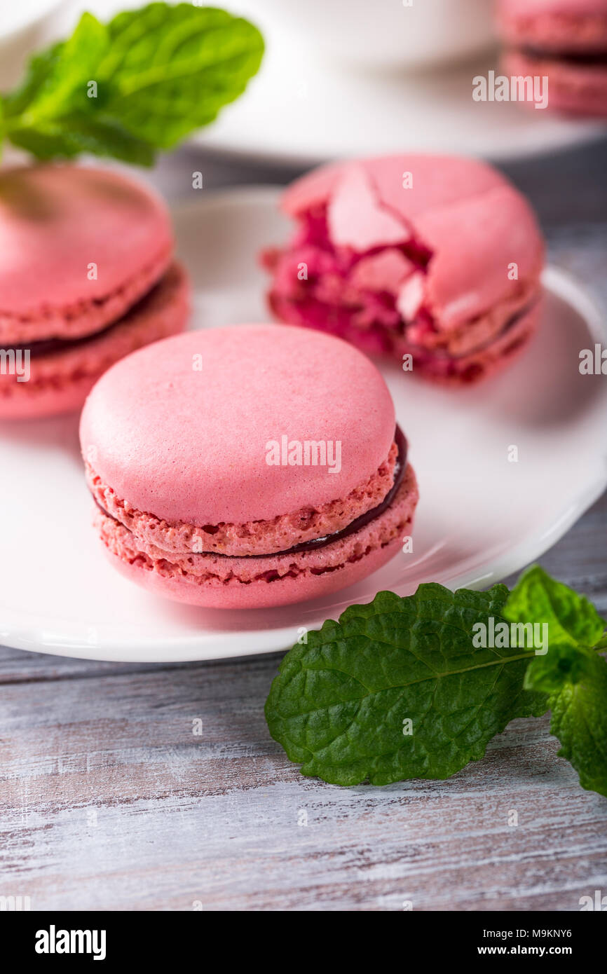 French raspberry macarons Stock Photo - Alamy