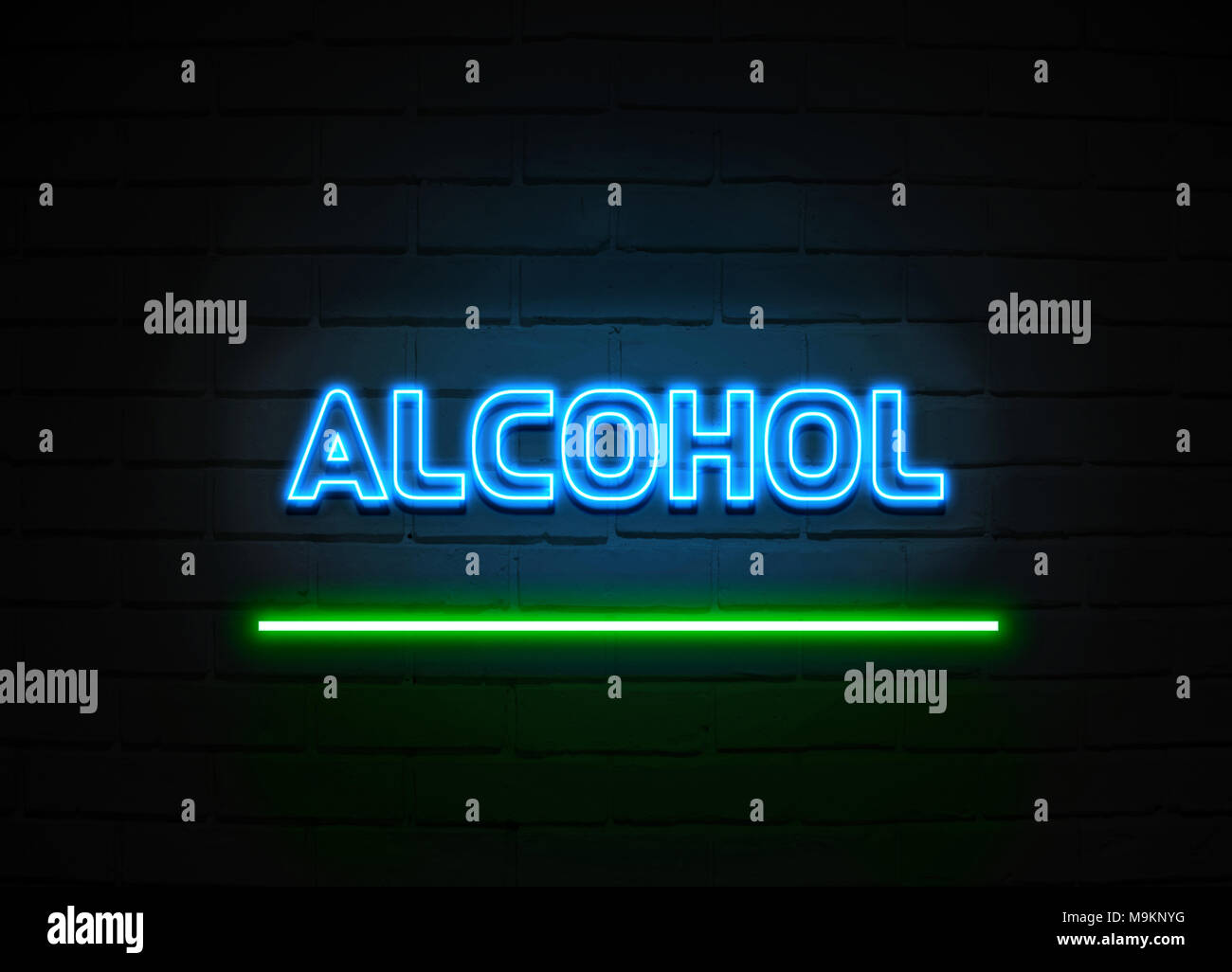Alcohol neon sign - Glowing Neon Sign on brickwall wall - 3D rendered ...