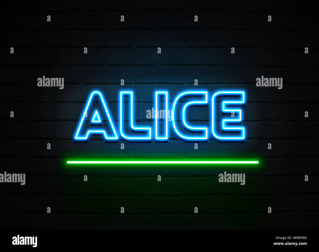 Alice Neon Sign Glowing Neon Sign On Brickwall Wall 3d Rendered Royalty Free Stock