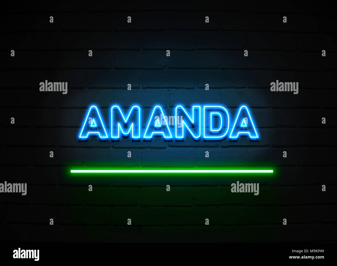 Amanda neon sign - Glowing Neon Sign on brickwall wall - 3D rendered ...