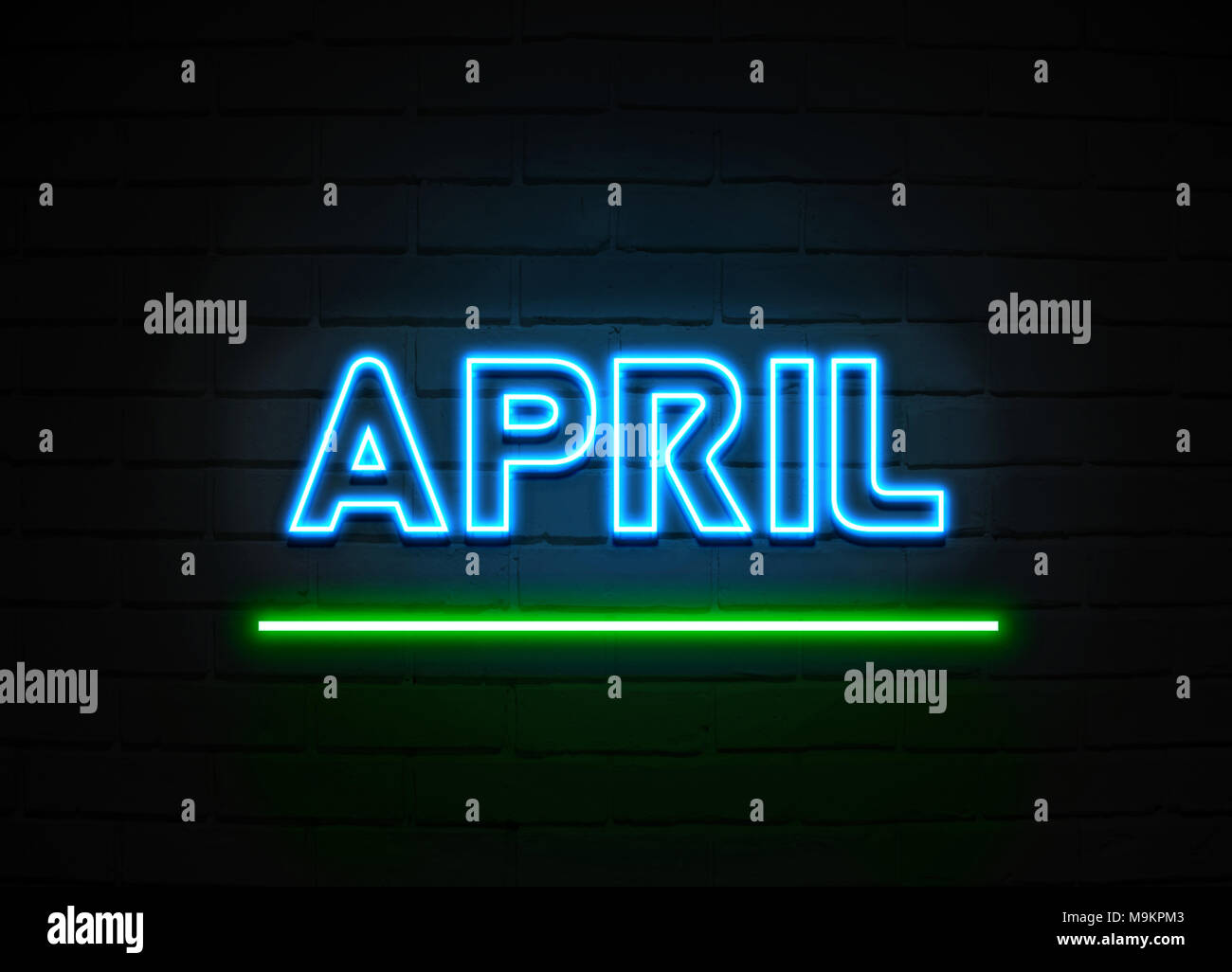 April neon sign - Glowing Neon Sign on brickwall wall - 3D rendered ...